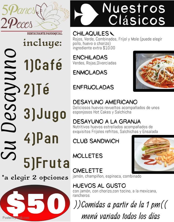 Menu at 5 Panes 2 Peces restaurant, Puebla City