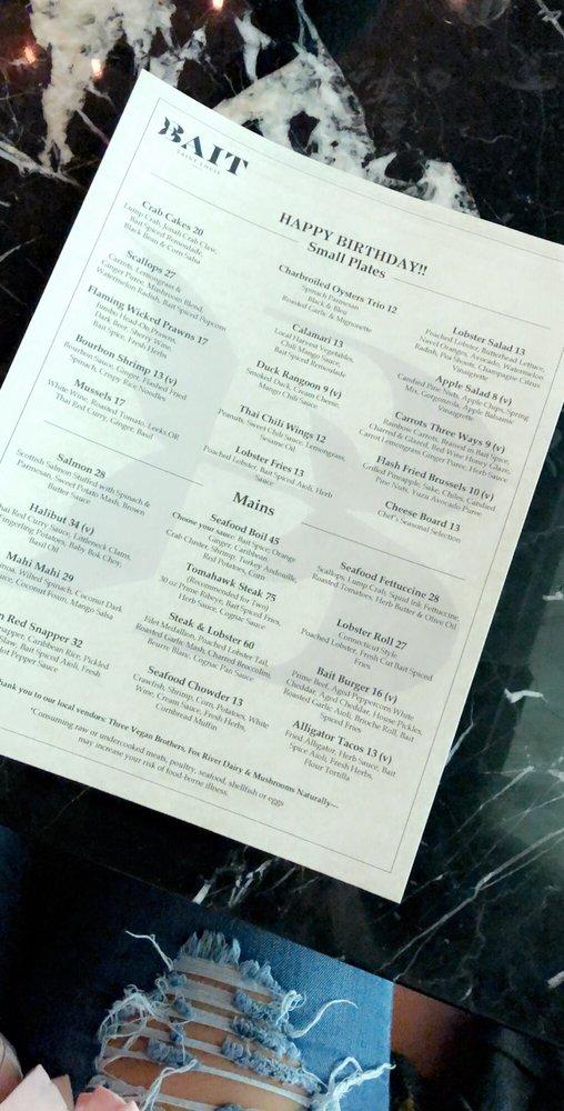 Menu at Bait pub & bar, St. Louis, Lindell Blvd