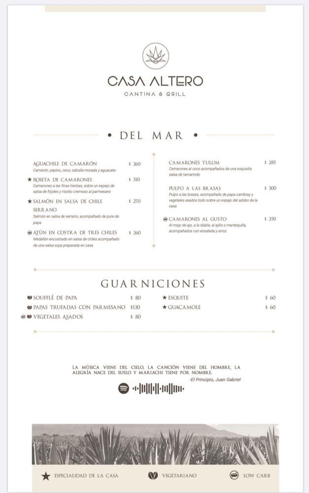 Carta del restaurante Casa Altero, San Luis Potosi