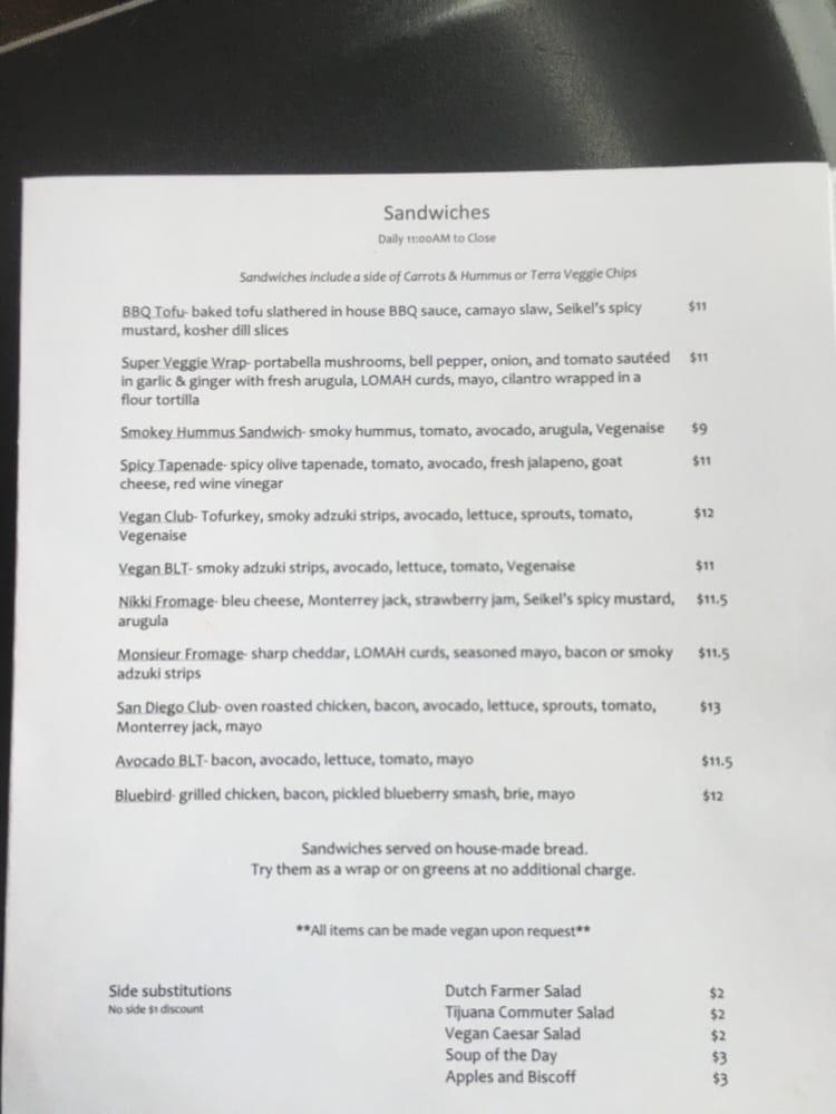 Menu at Chimera Cafe, Tulsa