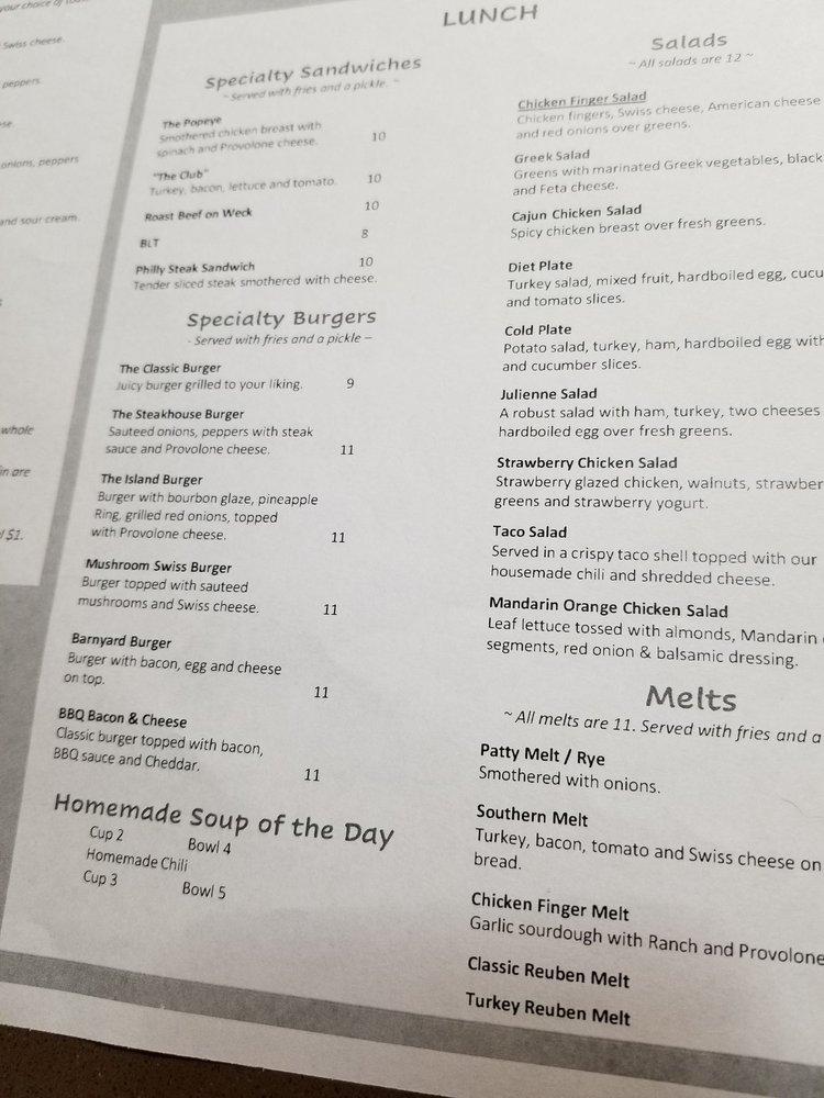 Menu at Darrell's Place restaurant, Middleport