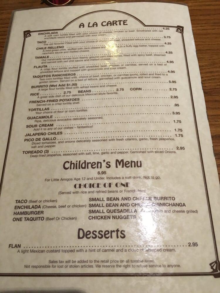 Menu at La Capilla Mexican Restaurant, La Palma