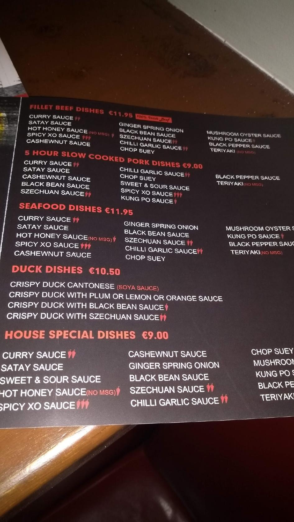 Menu at New Swan Chinese restaurant, New Ross
