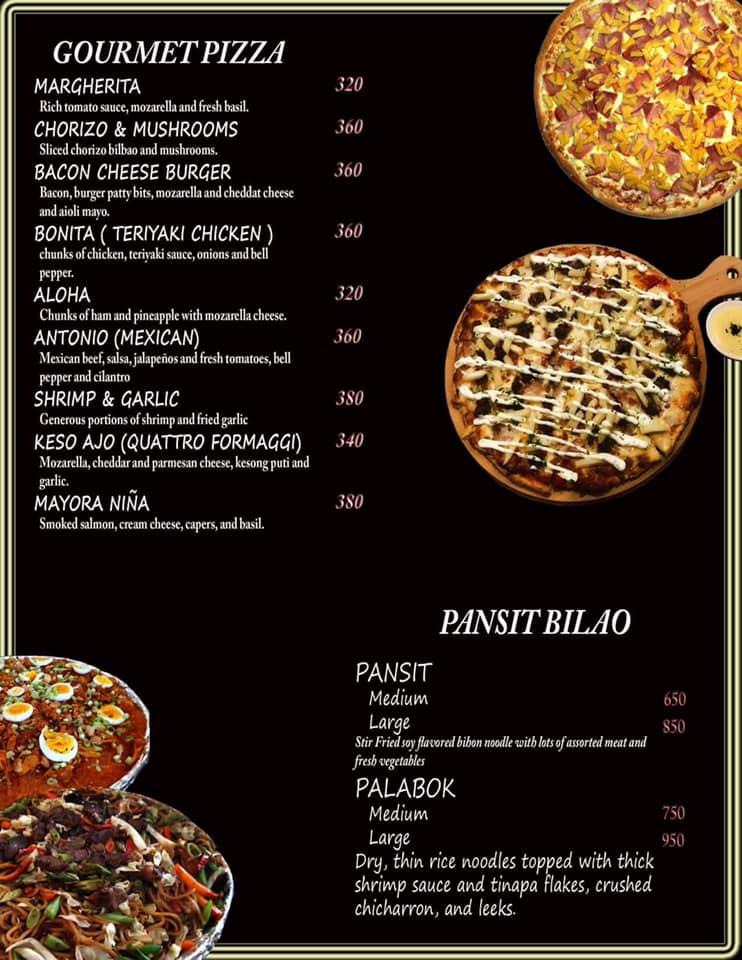 Menu at Niña's Cafe, Bayambang