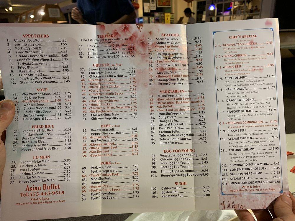 Menu at Asian Buffet restaurant, Raton