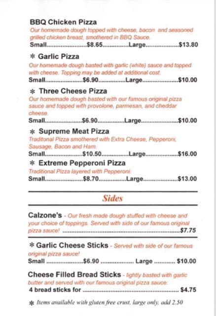 Menu at Colucci's Pizza pizzeria, Jefferson