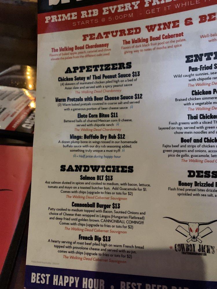 Menu at Cowboy Jack's pub & bar, New Brighton, Palmer Dr
