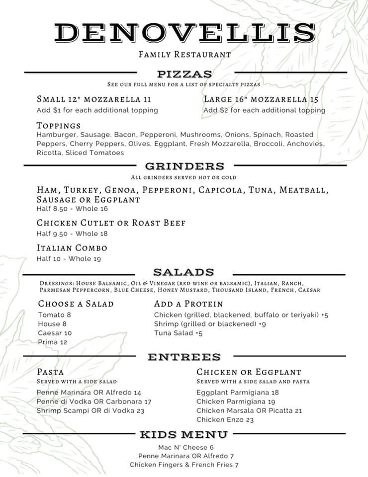 Menu at Denovellis pizzeria, Rocky Hill, 944 Cromwell Ave