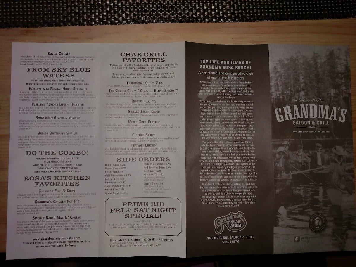 Menu at Grandma's Saloon & Grill Virginia pub & bar, Virginia