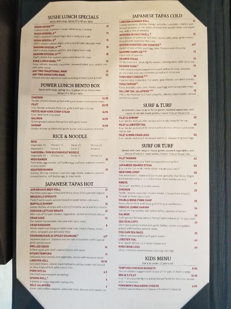Menu at Kitaro Surf & Turf & Sushi restaurant, Munster, Calumet Ave Ste A