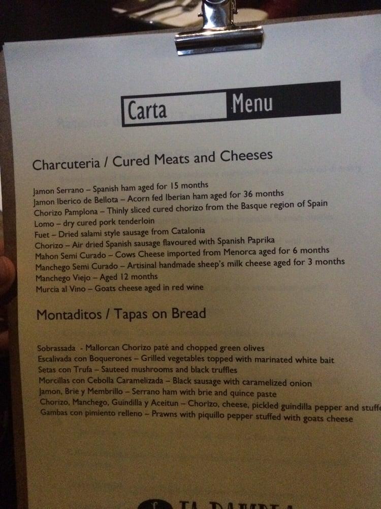Menu at La Rambla Tapas Bar, Adelaide