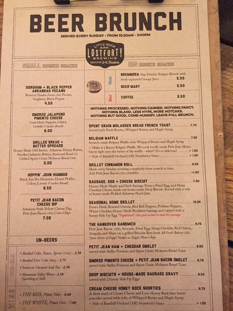 Menu at Lost Forty Brewing pub & bar, Little Rock