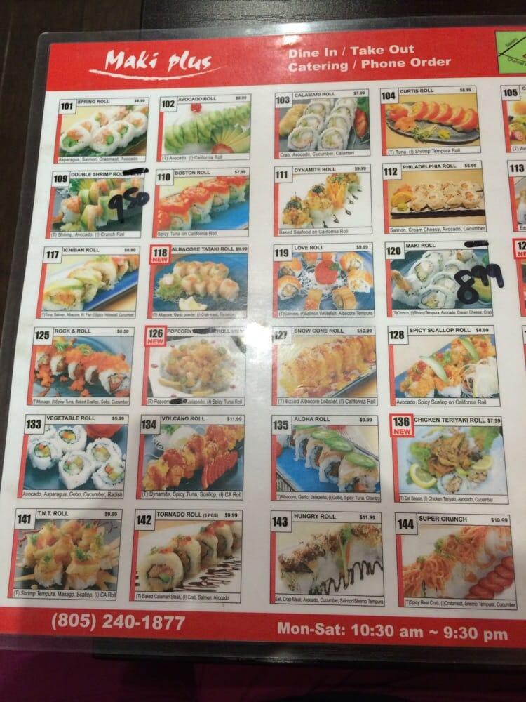 Menu at Maki Plus restaurant, Oxnard, Statham Blvd
