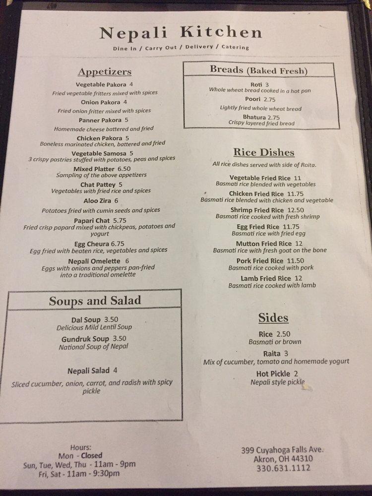 Menu at Nepali Kitchen Restaurant, Akron