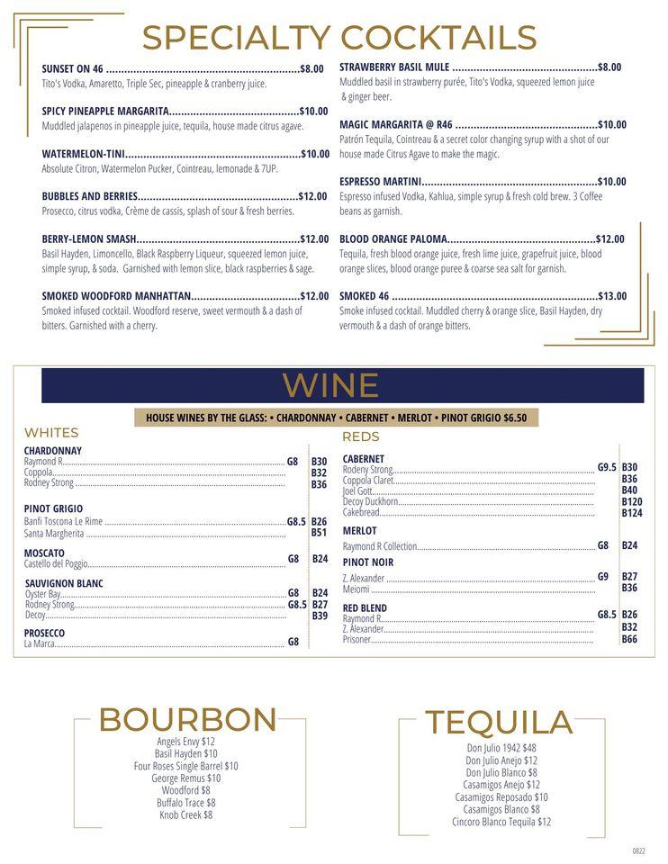 Menu at R46 restaurant, Canfield