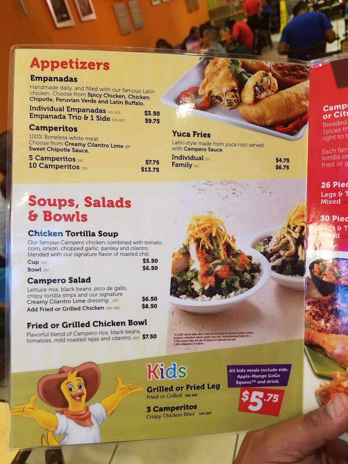 Menu at Pollo Campero restaurant, San Francisco, Mission St