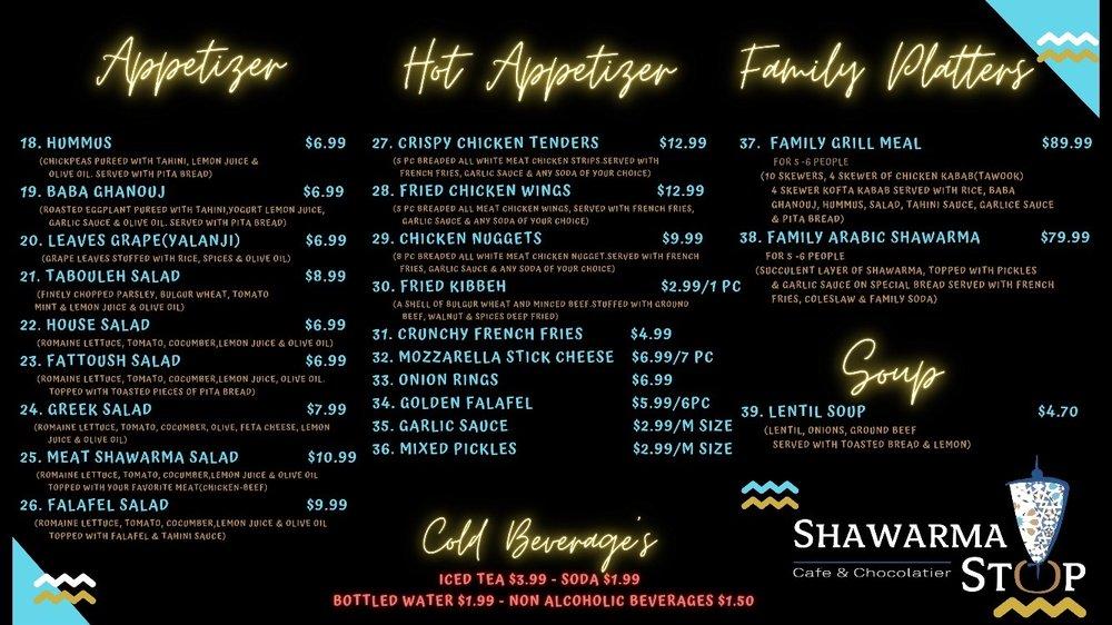 Menu at Shawarma Stop restaurant, Houston, Almeda Rd Suite A
