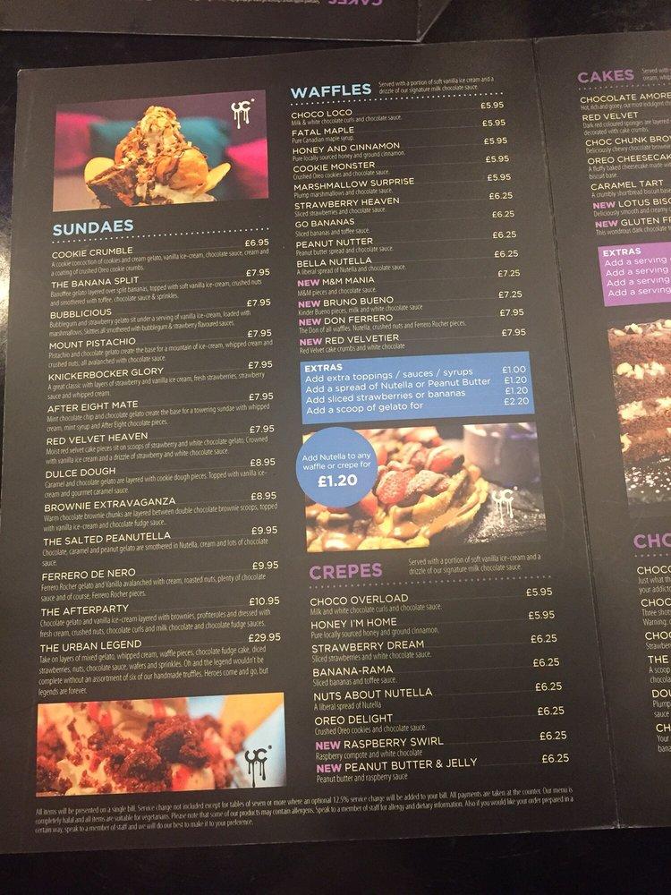 Menu at The Urban Chocolatier Whitechapel restaurant, London, 9 Davenant St