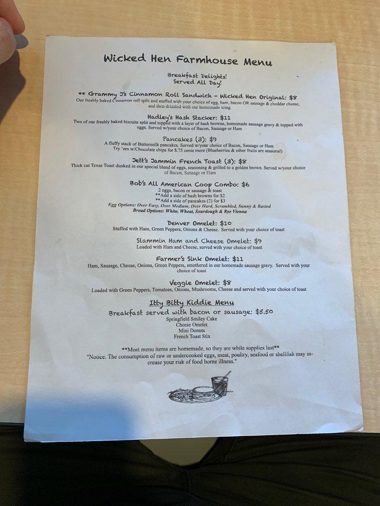 Menu at Wicked Hen Farmhouse restaurant, Springfield