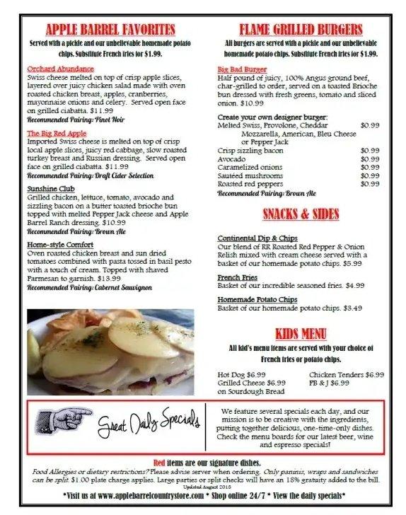 Menu at Apple Barrel Store + Cafe, Schoharie, 115 NY-30A