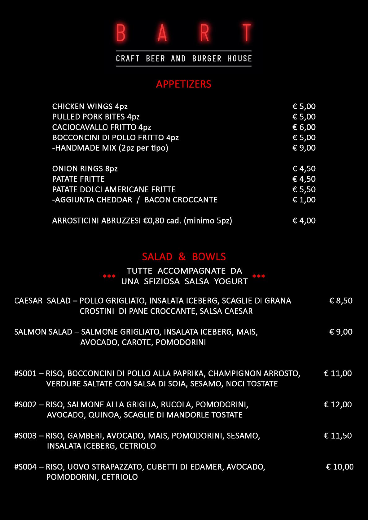 Speisekarte von Bart - Craft Beer and Burger House, ROM, Via Giovanni ...