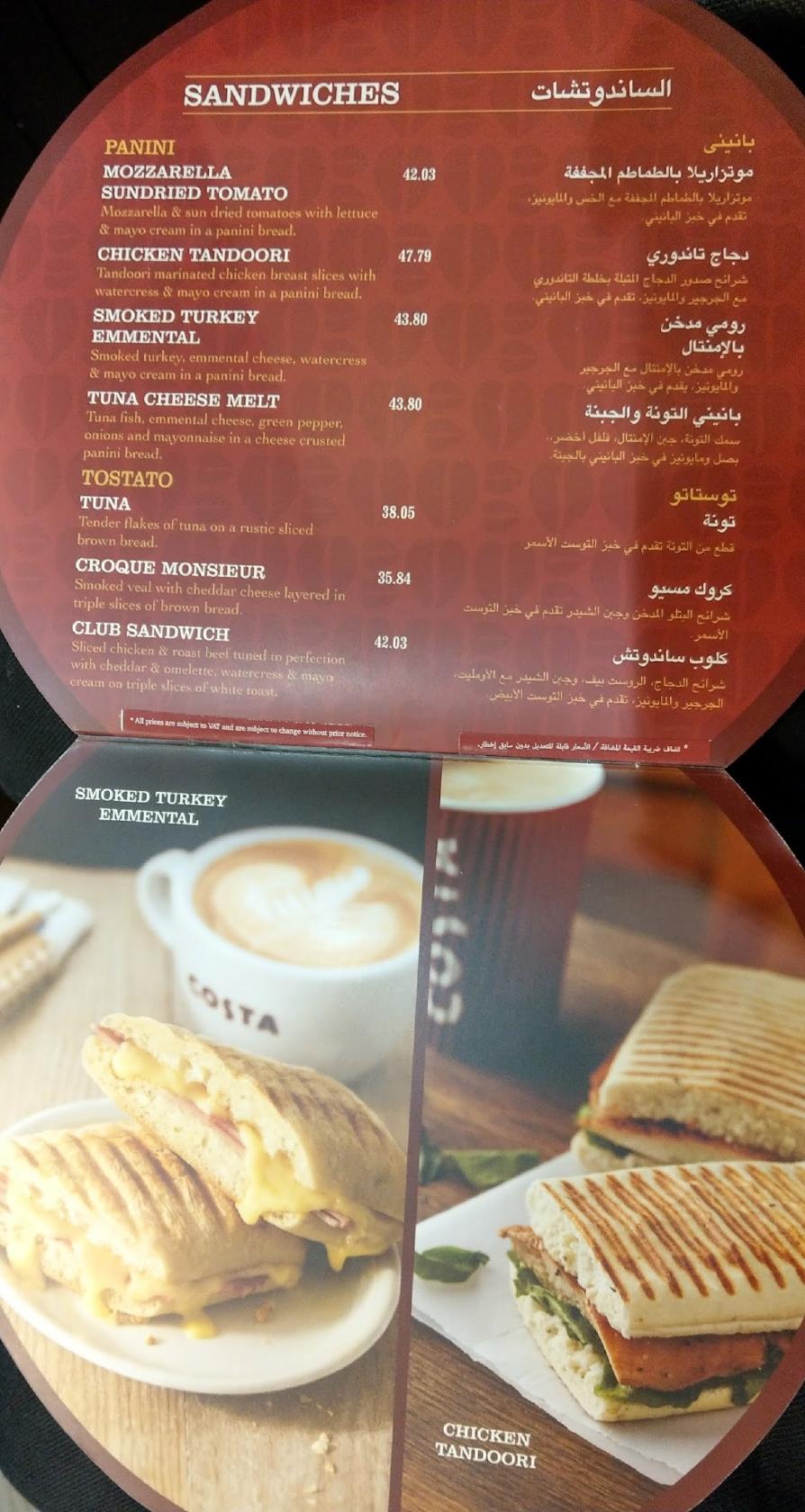 Menu at Costa Coffee, Giza, 73