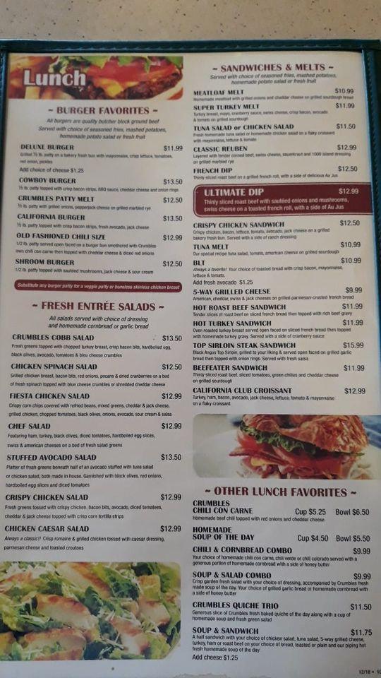 Menu at Crumbles Cafe & Bake Shop, Santa Maria