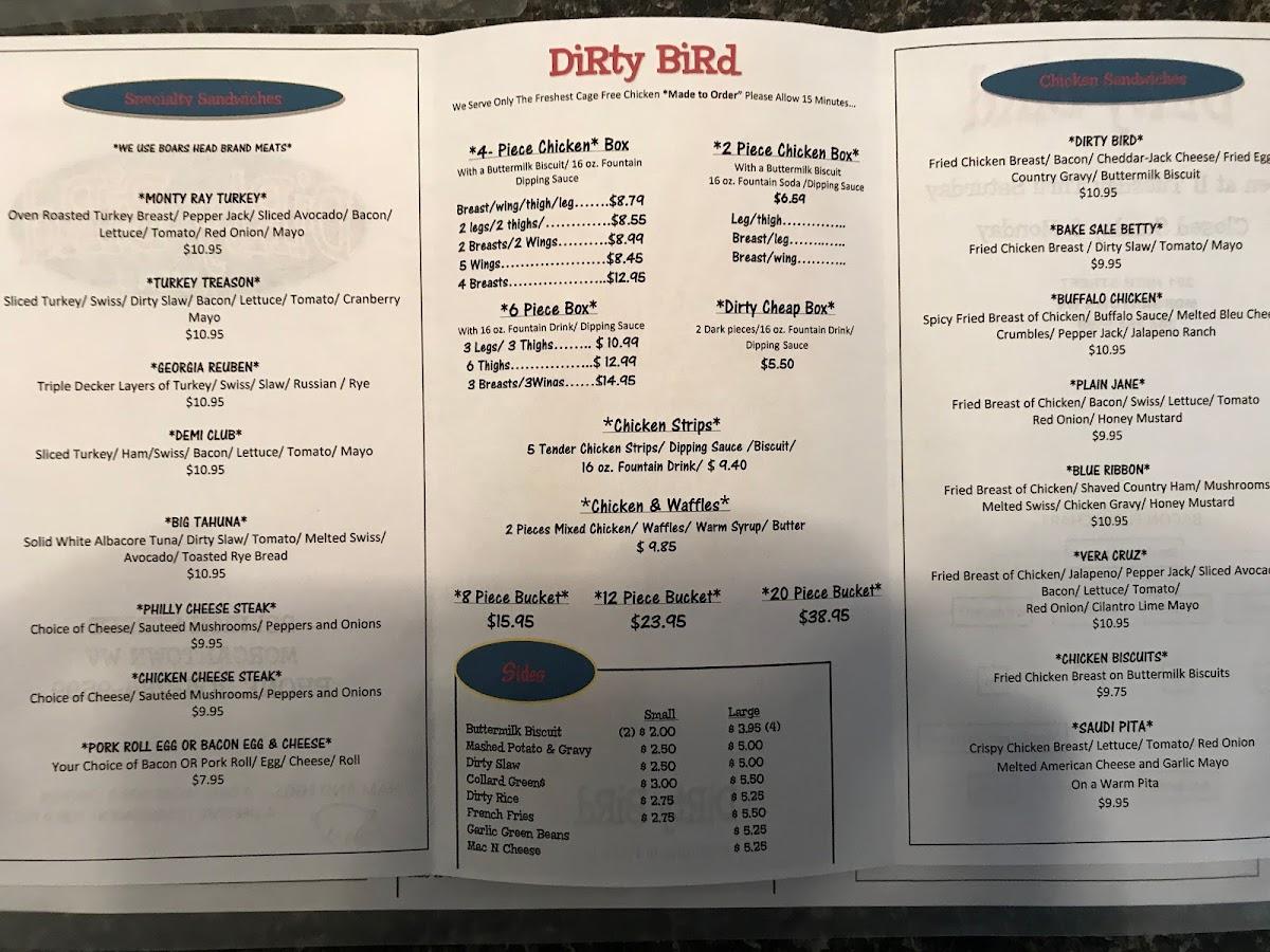 Menu at Dirty Bird restaurant, Morgantown
