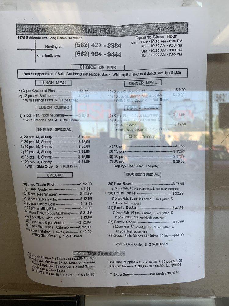 Menu at King Fish Market restaurant, Long Beach