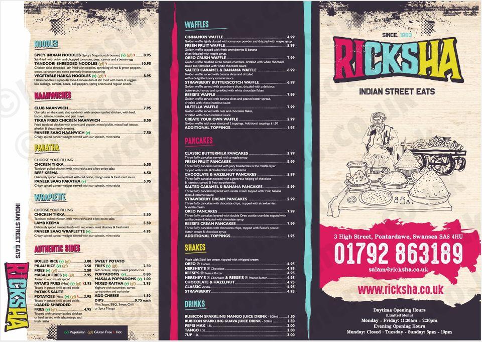 Menu at Ricksha restaurant, Pontardawe