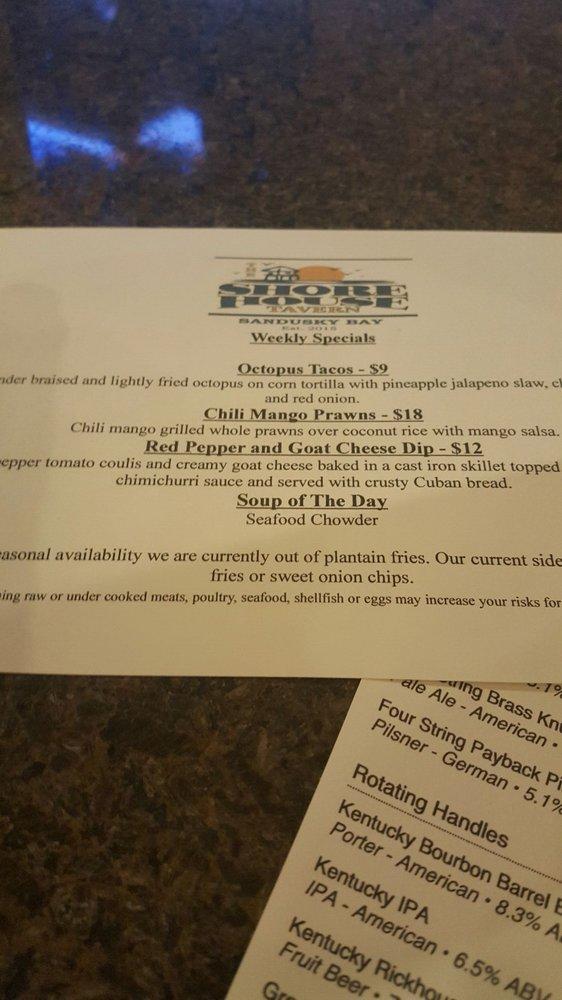 Menu at Shore House Tavern - Sandusky, OH pub & bar, Sandusky