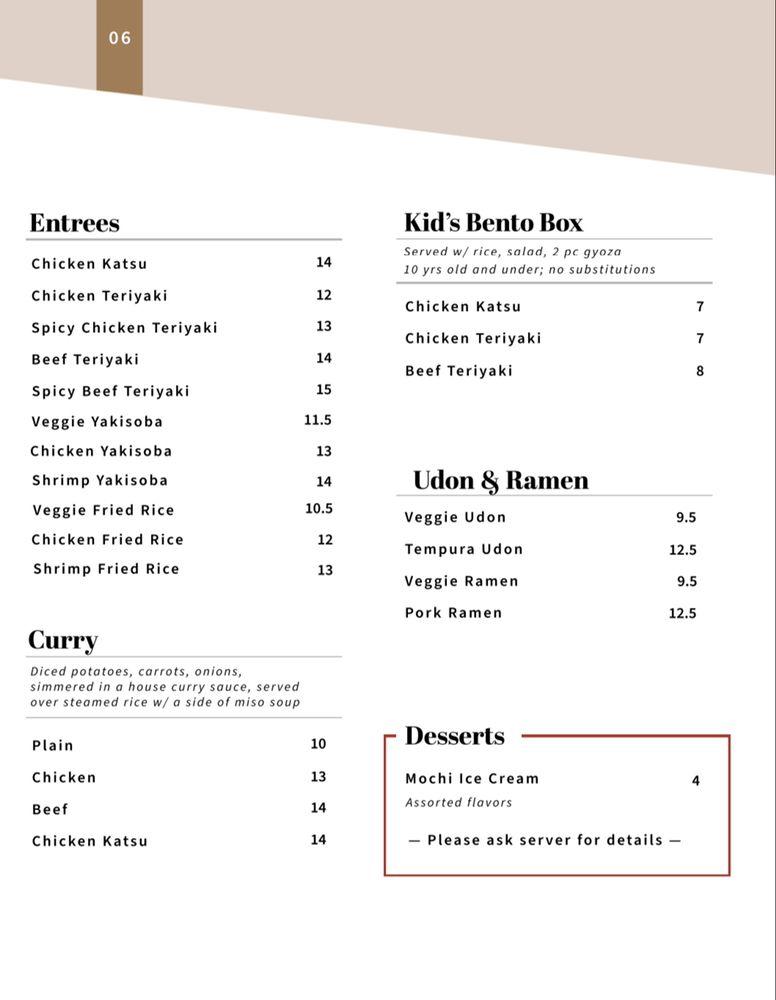 Menu at The Bento Box restaurant, Redmond