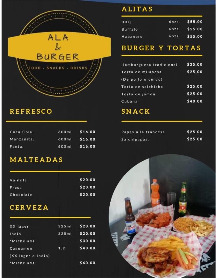 Menu at Ala y Burger restaurant, Perote