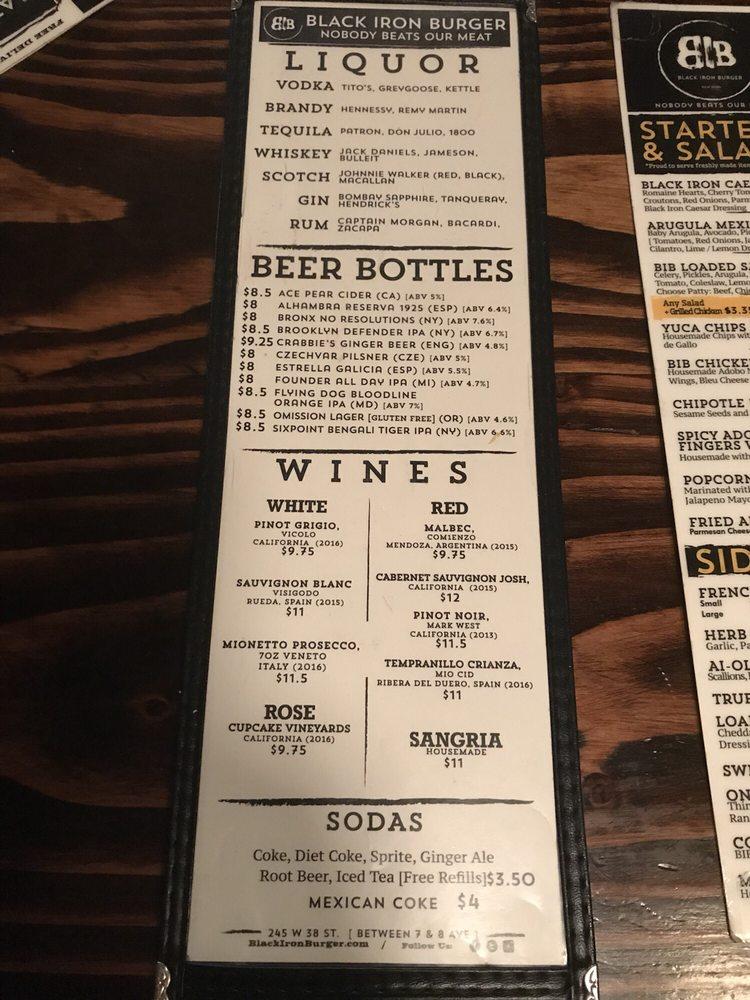 Menu at Black Iron Burger pub & bar, West New York, 245 W 38th St