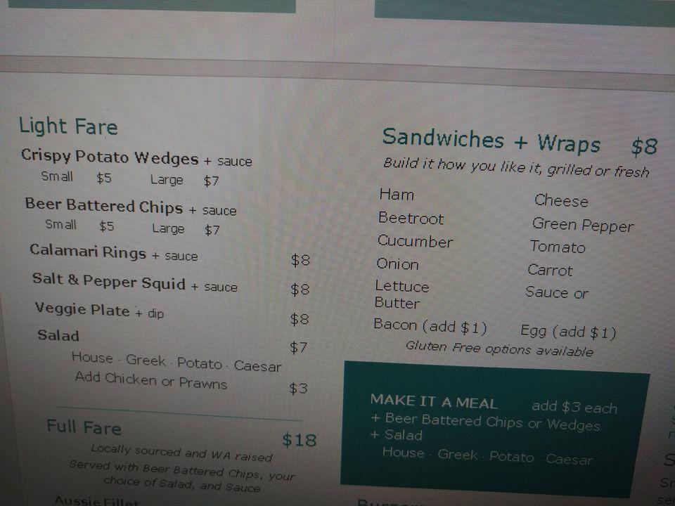 Menu at Broome RSL restaurant, Broome