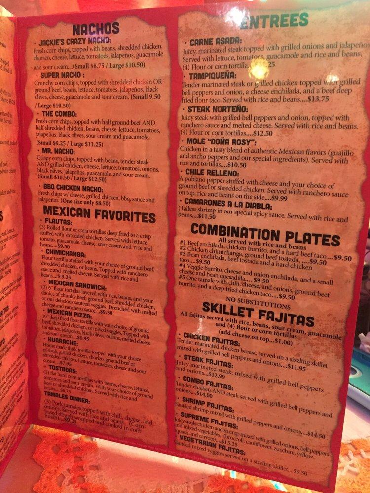 Menu at Carlos' Mexican Restaurant, Westland