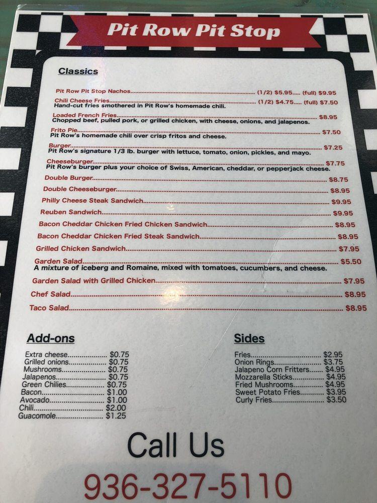 Menu at Pit Row Pit Stop BBQ, Livingston