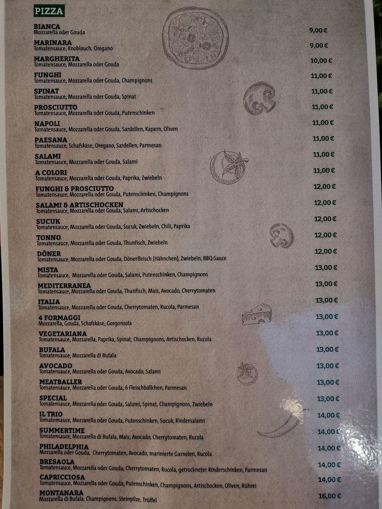 Menu at Pizzeria, Düsseldorf, Immermannstraße 18