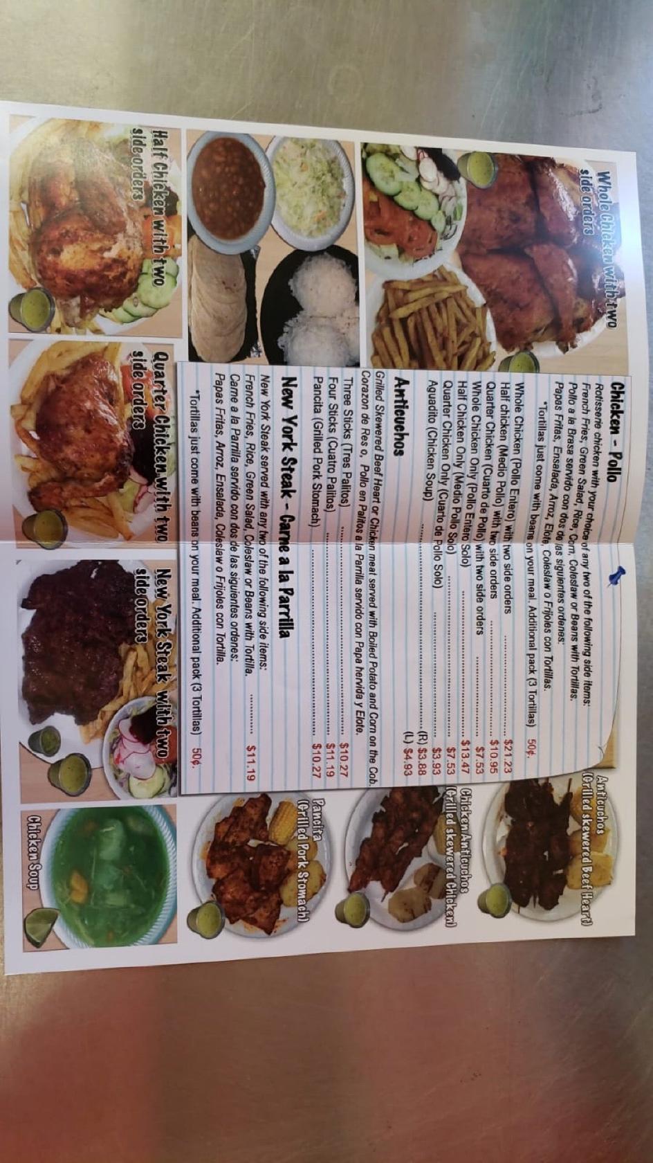 Menu at Pollo A La Brasa restaurant, Los Angeles, 764 S Western Ave