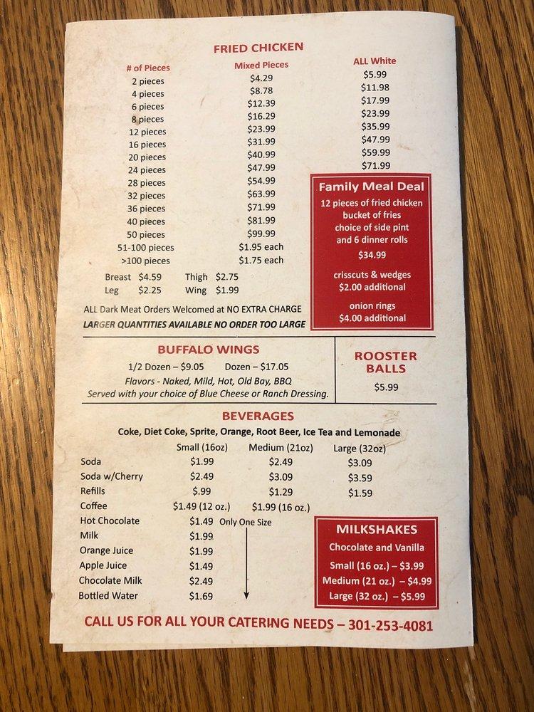 Menu at Red Rooster restaurant, Damascus