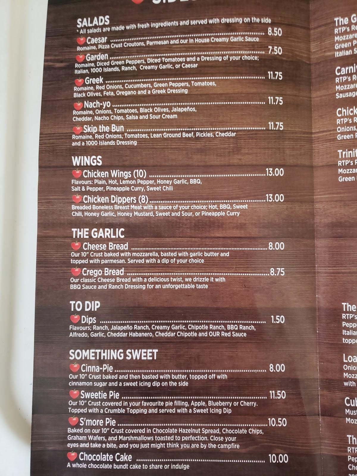Menu at Red Tomato Pies Kamloops North Shore pizzeria, Kamloops