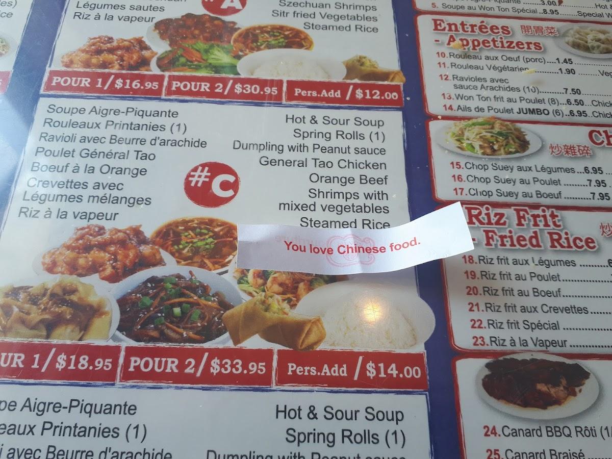 Menu au Restaurant Bateau Dragon / Dragon Boat Restaurant Chinese ...