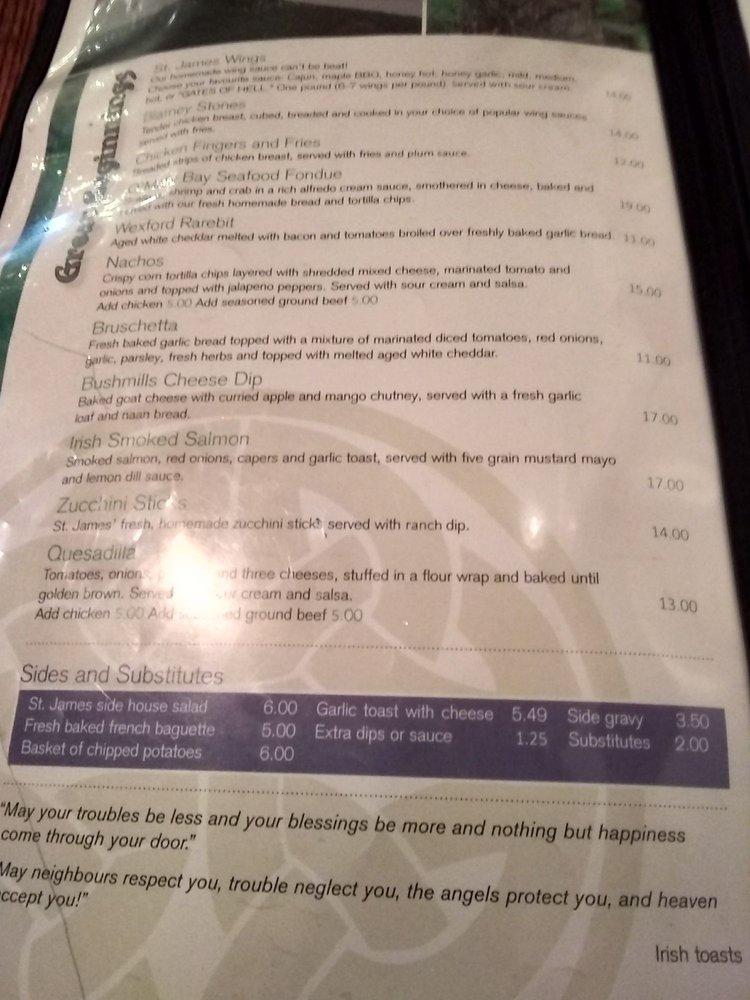 Menu at St James Gate pub & bar, Carleton Place
