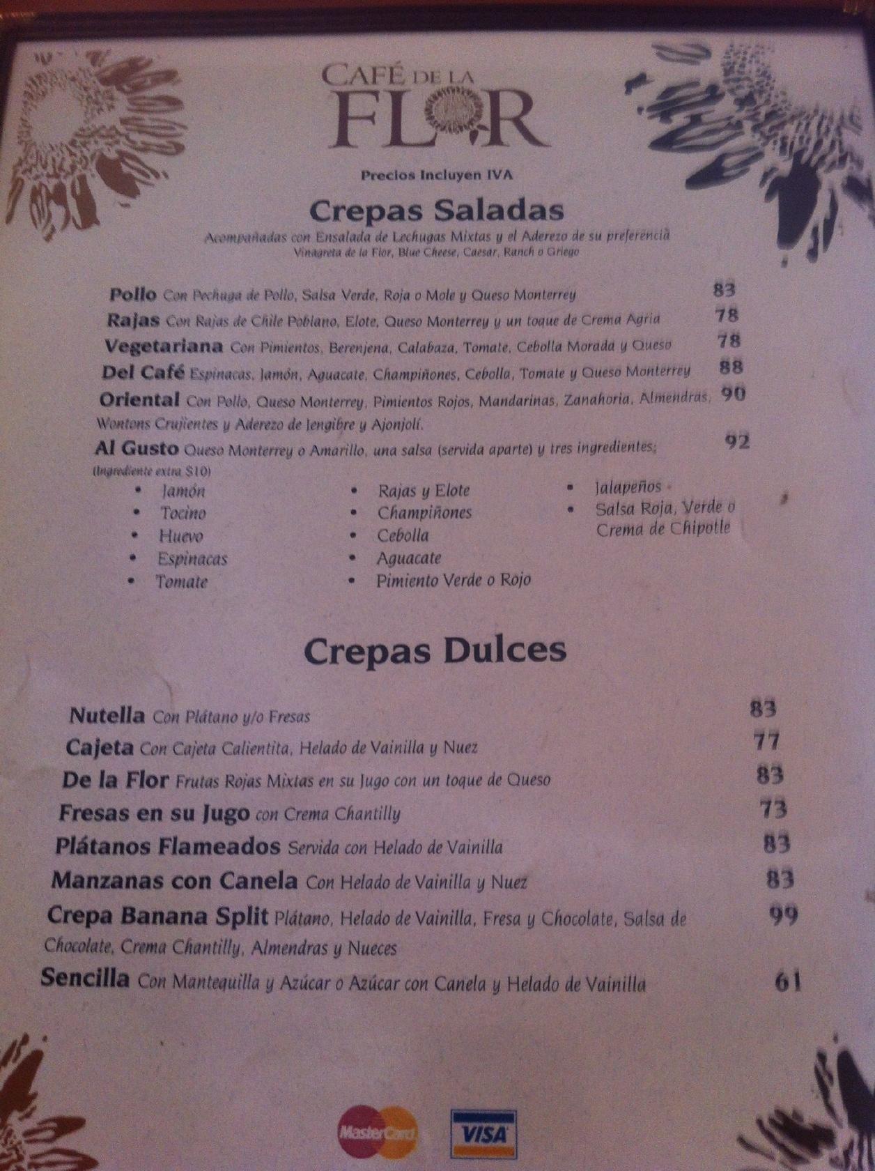 Carta de Café de la Flor, Tijuana, local E-01