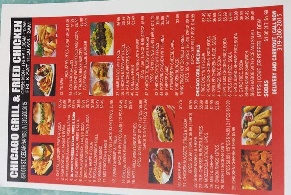Menu at Chicago Grill fast food, Cedar Rapids
