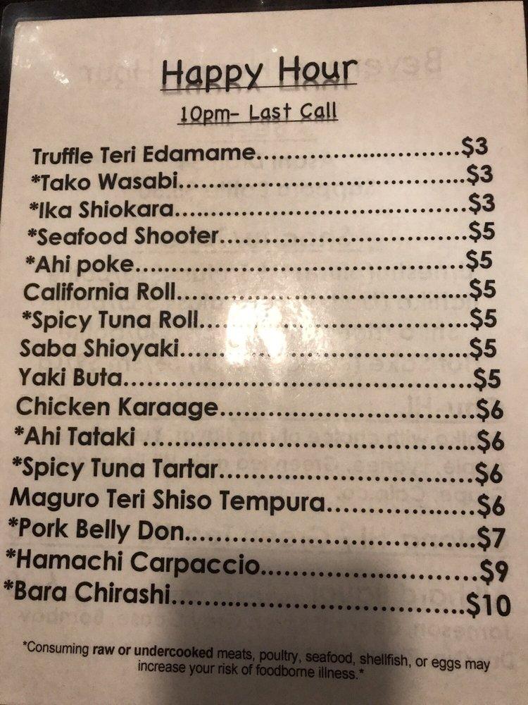 Menu at Izakaya Torae Torae restaurant, Honolulu