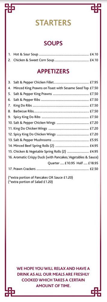 Menu at Kong San restaurant, Clitheroe