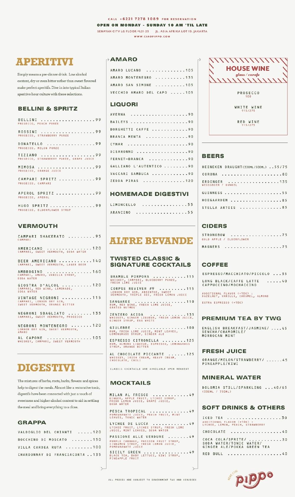 Menu at PIPPO ITALIAN pizzeria, Jakarta
