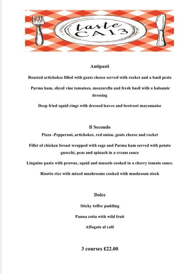 Menu at Tarantella restaurant, Cockermouth