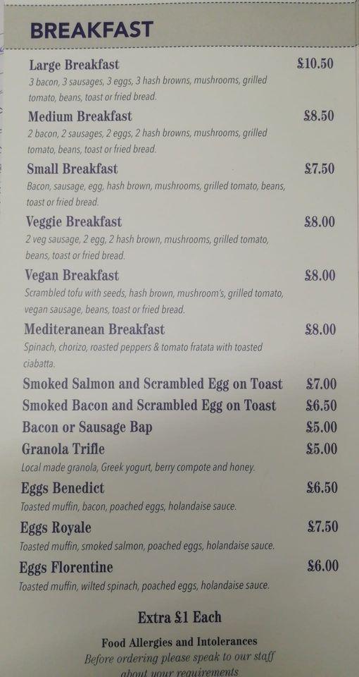 Menu at The Vault Bar, Seaton